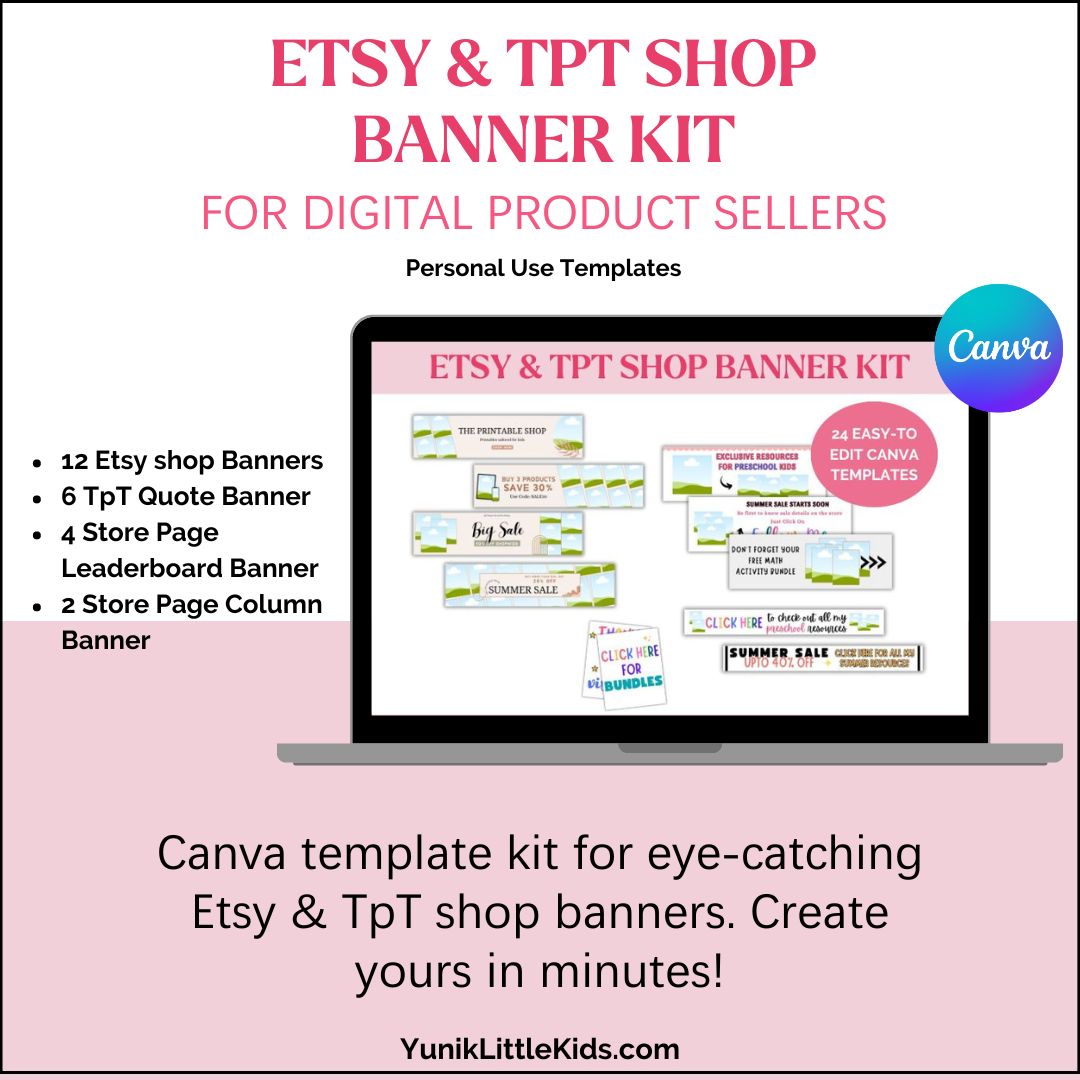 Etsy & Tpt Banner Kit for Digital Product Sellers | Yunik Little Kids