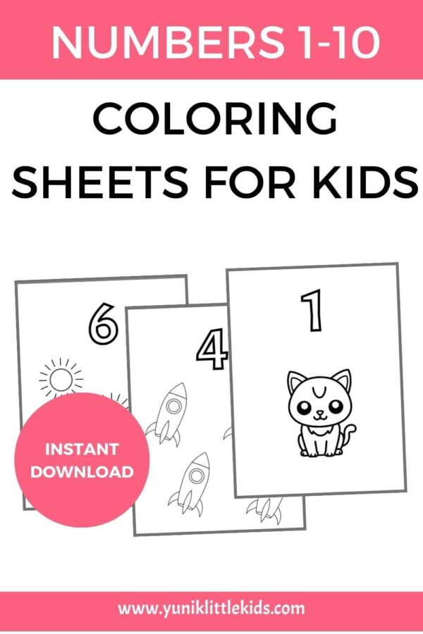 Free Printable Number Coloring Sheets 1 to 10 | Yunik Little Kids