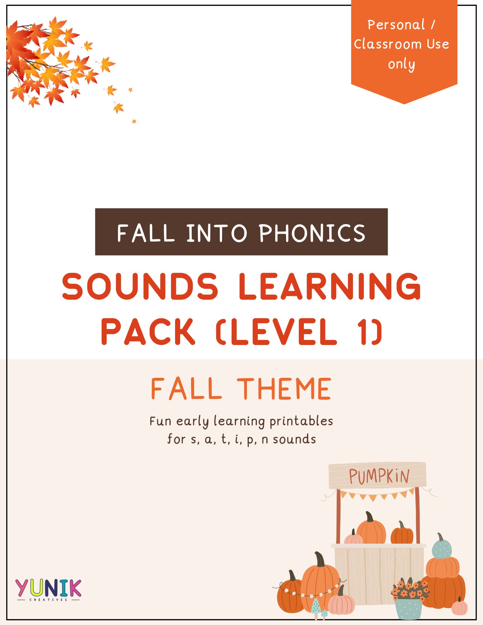 Fall into Phonics - Sounds Learning Pack (Level 1 - S,A,T,P,I,N ...