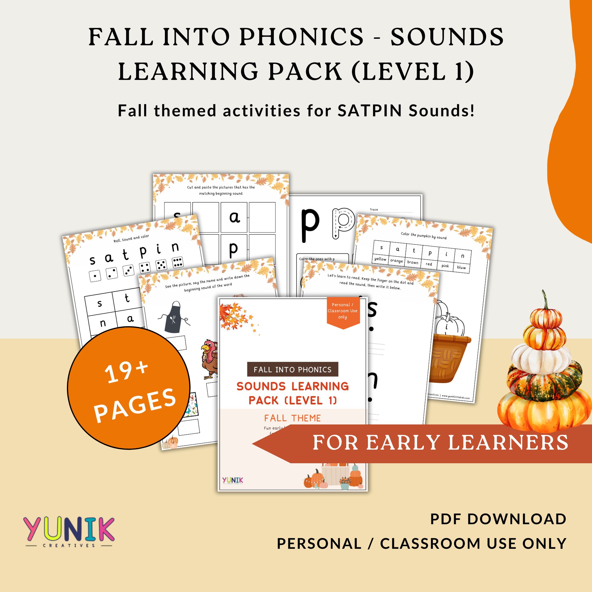 Fall into Phonics - Sounds Learning Pack (Level 1 - S,A,T,P,I,N ...