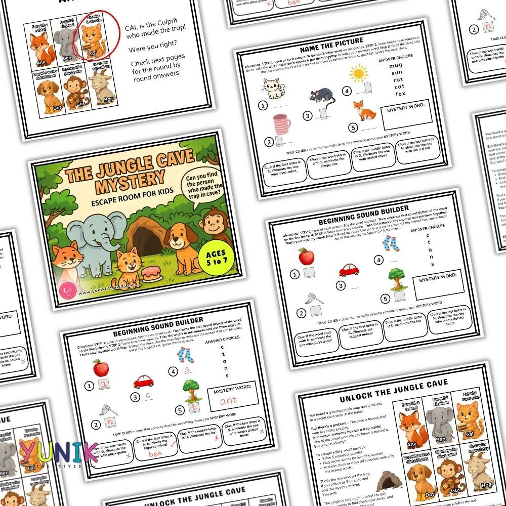 Escape Room Printable: The Jungle Cave Mystery (CVC practice for Ages 5 ...